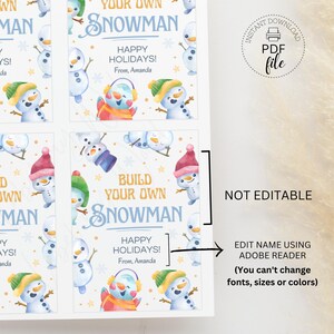 Printable Build Your Own Snowman Tag, Personalized Winter School ...
