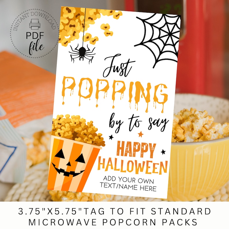 Printable Just Popping by to Say Happy Halloween Popcorn Bag Tag ...