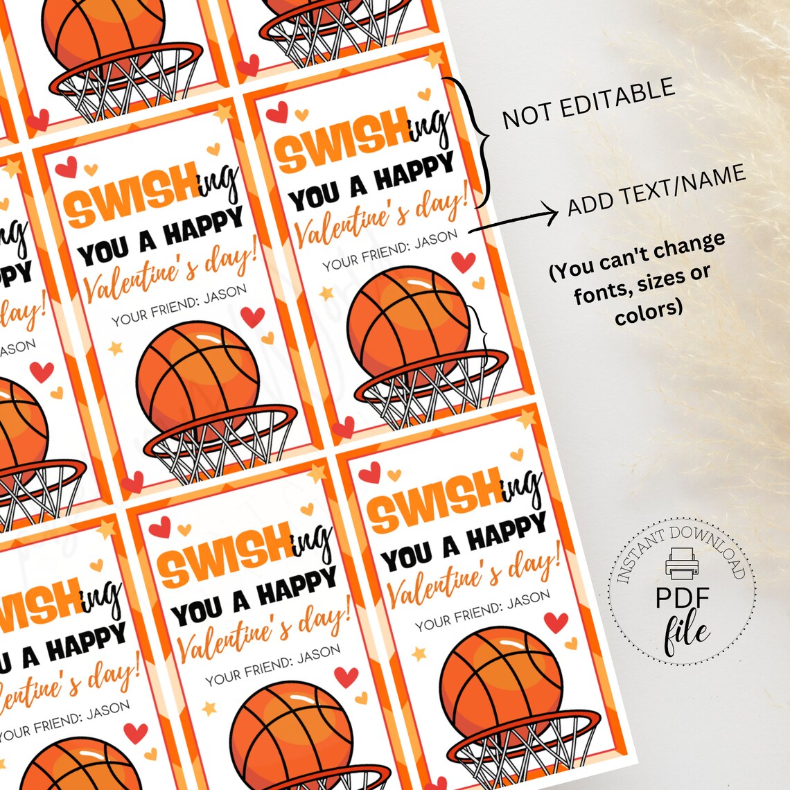 Swishing You a Happy Valentine's Day Basketball Gift Tag (PDF Download ...