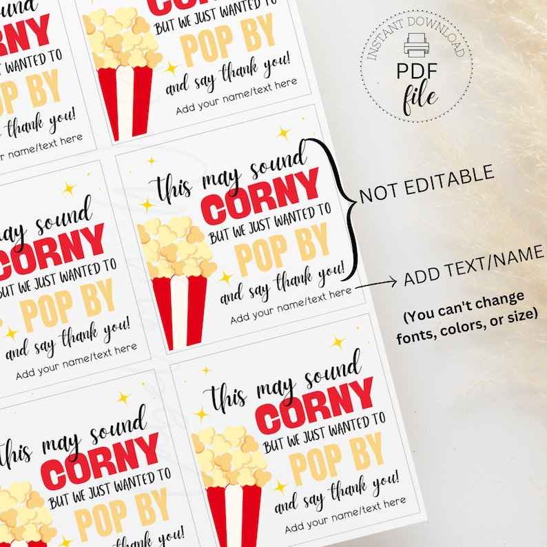 Popcorn Appreciation Gift Tag Printable This May Sound Corny Thank You ...