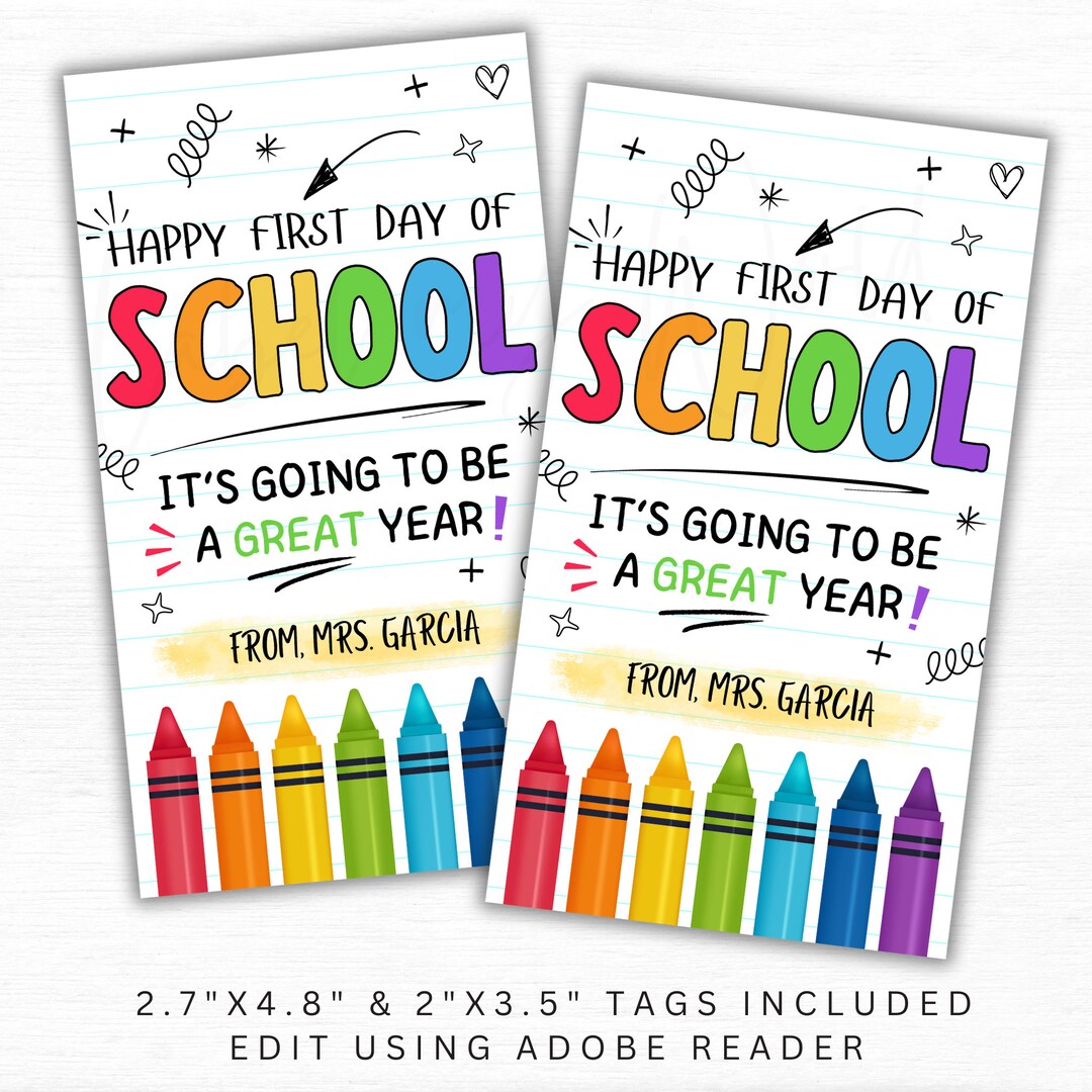 Printable Happy First Day of School Tag, Personalized Back to School 2. ...