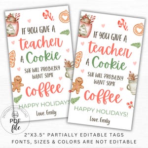 Christmas Teacher Cookies & Coffee Treat Tags, Holiday Teacher ...