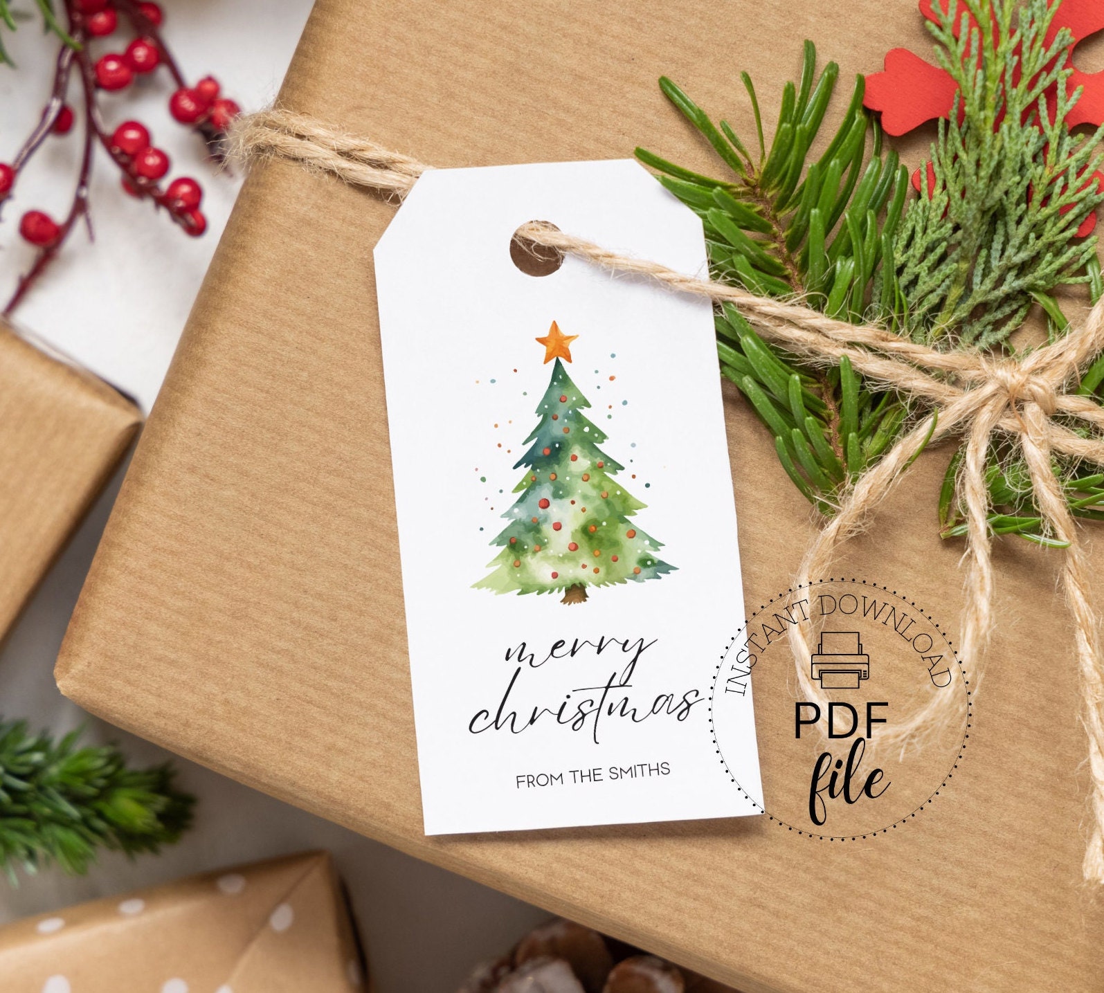 Merry Christmas Gift Tag | Printable Christmas Tree Favor Tag ...