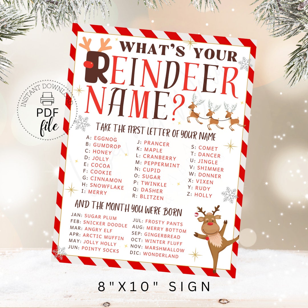 Printable What's Your Reindeer Name Game | Christmas Game Sign 8"x10 ...