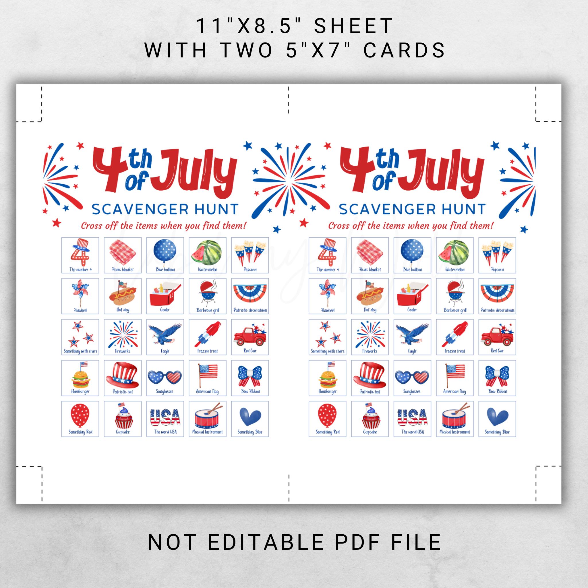 Printable 4th of July Scavenger Hunt, Fourth of July Party Treasure ...