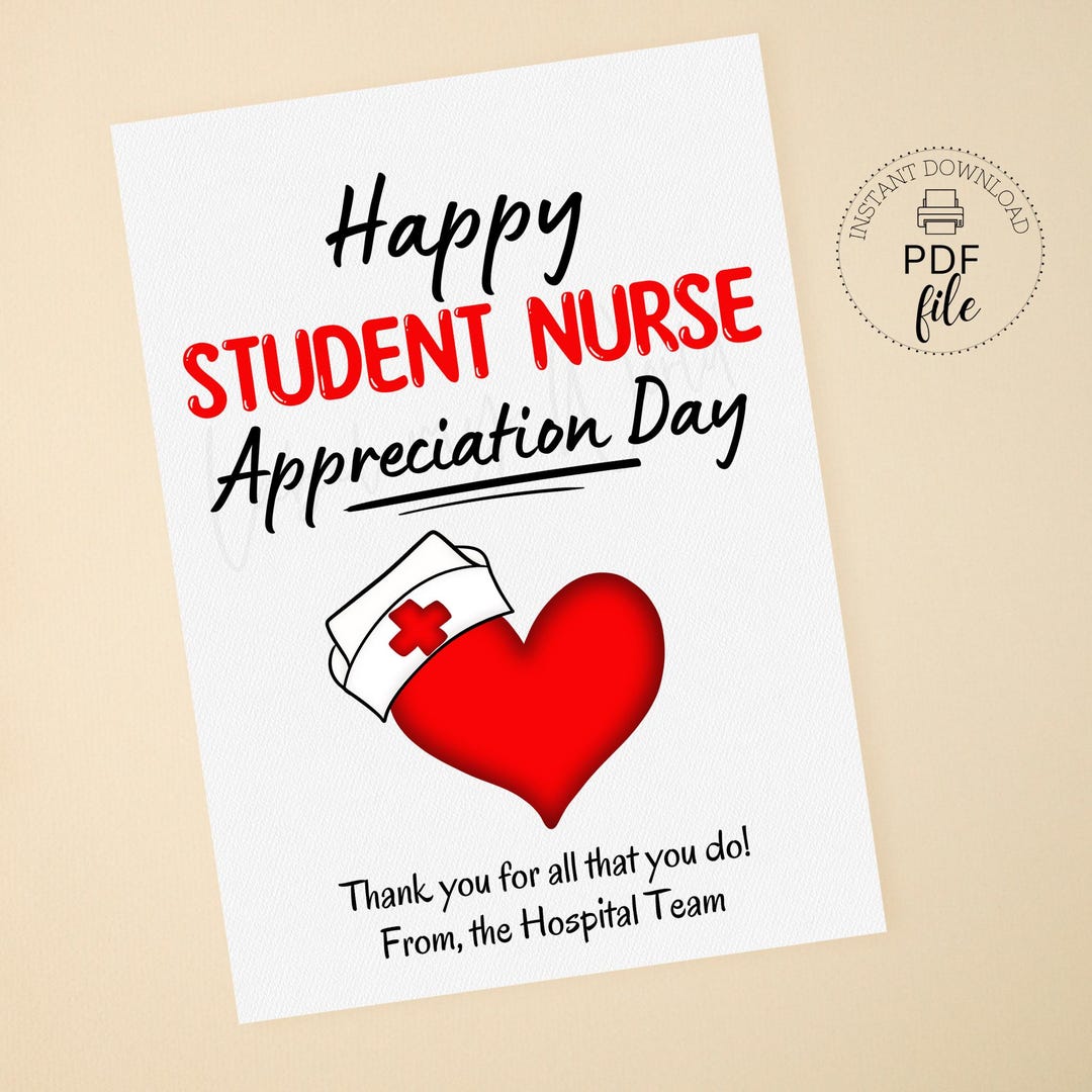 Printable Happy Student Nurse Appreciation Day Tag, Red Heart Nurse Cap ...