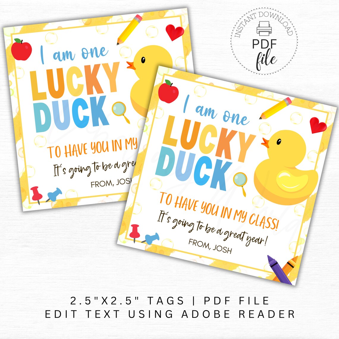 Printable One Lucky Duck Back to School Tags, Happy First Day of School ...