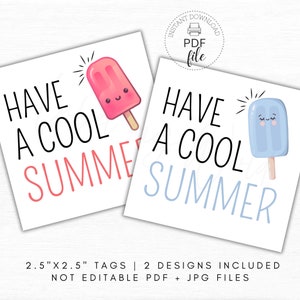 Printable Have a Cool Summer Tags, End of School Classroom Treats ...