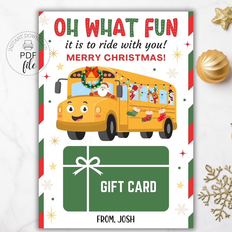 School Bus Driver Christmas Gift Card Holder Template, Oh What Fun ...