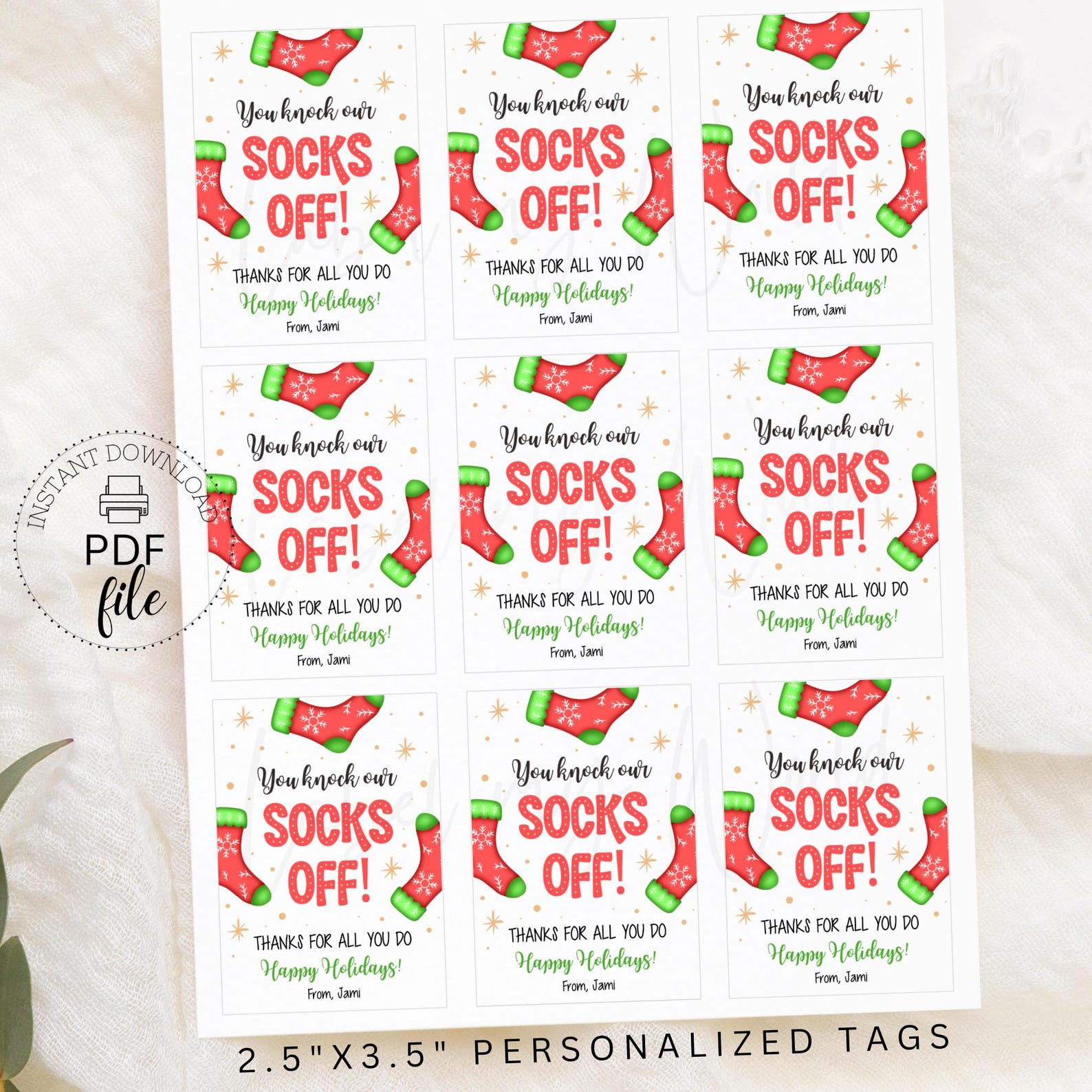 Printable Christmas Socks Tag, Personalized You Knock Our Socks off 2.5 ...