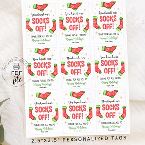 Printable Christmas Socks Tag, Personalized You Knock Our Socks off 2.5 ...