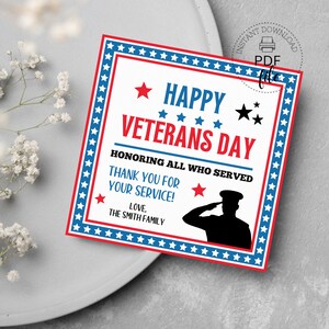 Happy Veterans Day Gift Tags | Printable Thank You for Your Service Tag ...