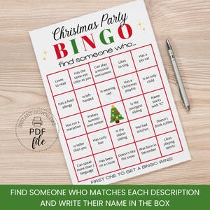 Christmas Party Find Someone Who Bingo, Find the Guest Holiday Game ...