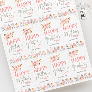 Happy Mother's Day Printable Gift Tag, Personalized Floral Mother's Day ...
