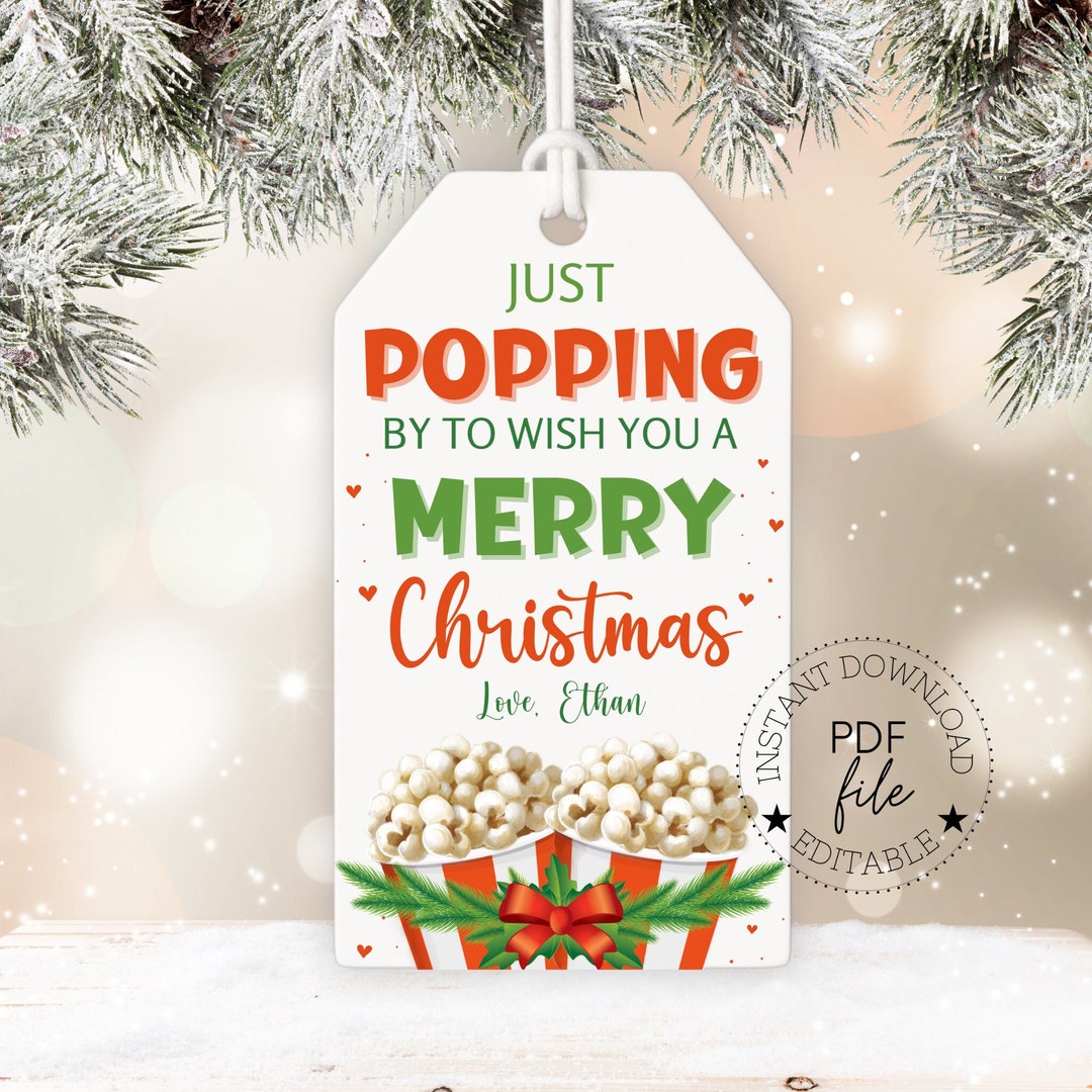 Popcorn Christmas Editable Tag | Printable Christmas Gift Tag | Just ...