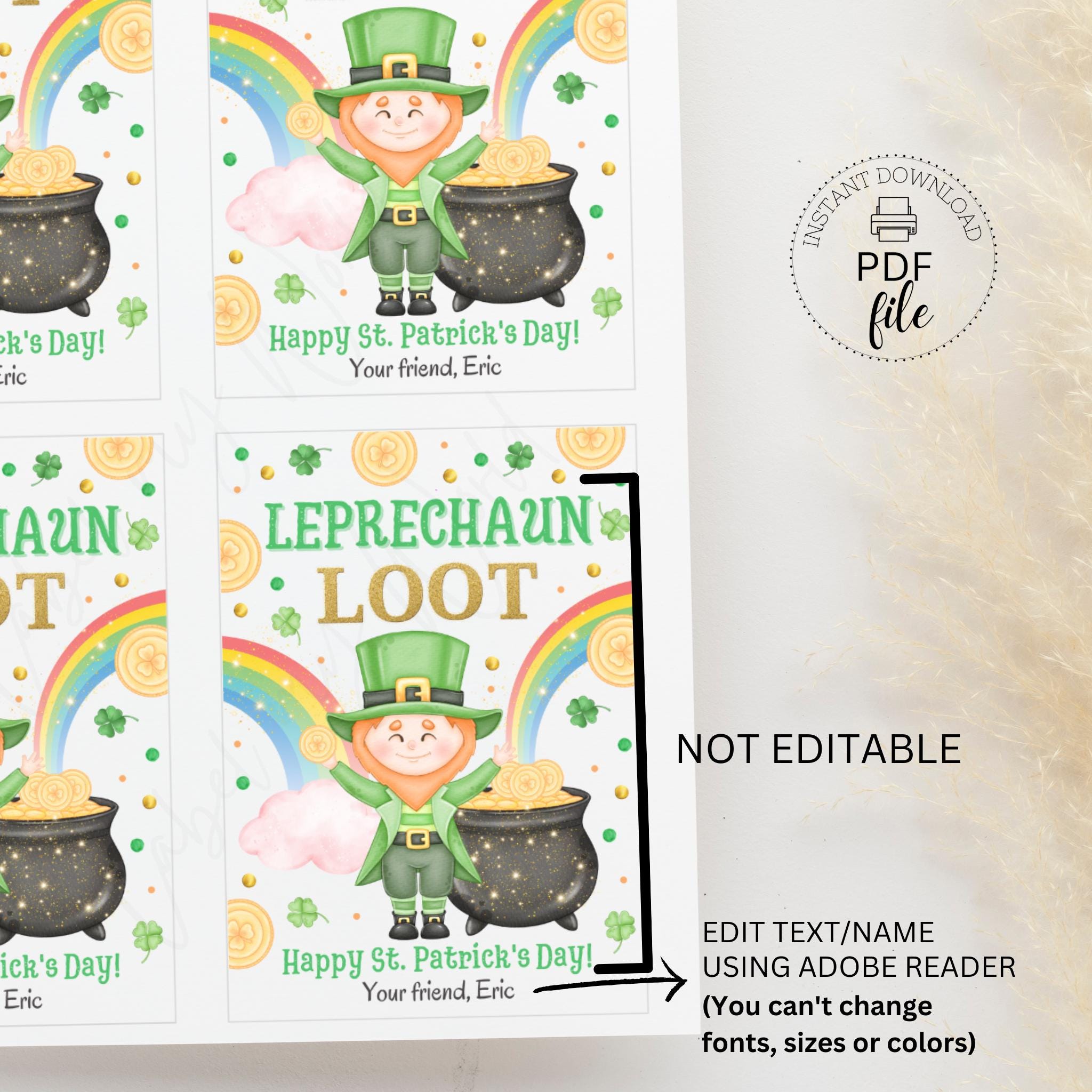 Printable Leprechaun Loot Gift Tag, Happy St Patricks Day Personalized ...