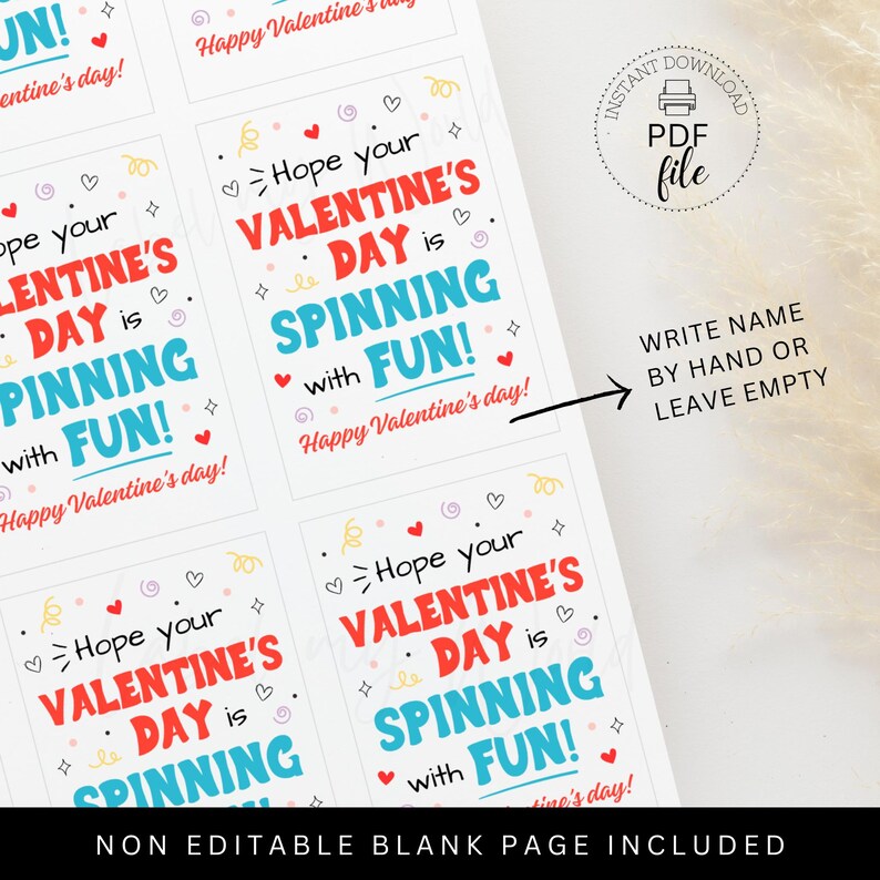 Printable Fidget Spinner Gift Tag, Hope Your Valentine's Day is ...