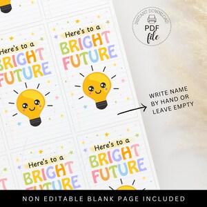 Printable Here's to A Bright Future Gift Tag, Light Bulb Graduation ...