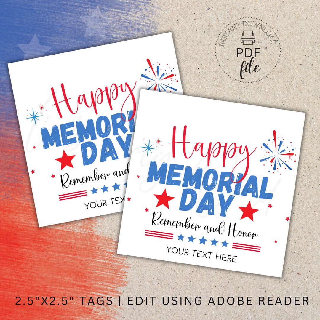 Happy Memorial Day Printable Tag | Military Appreciation Favor Tag ...
