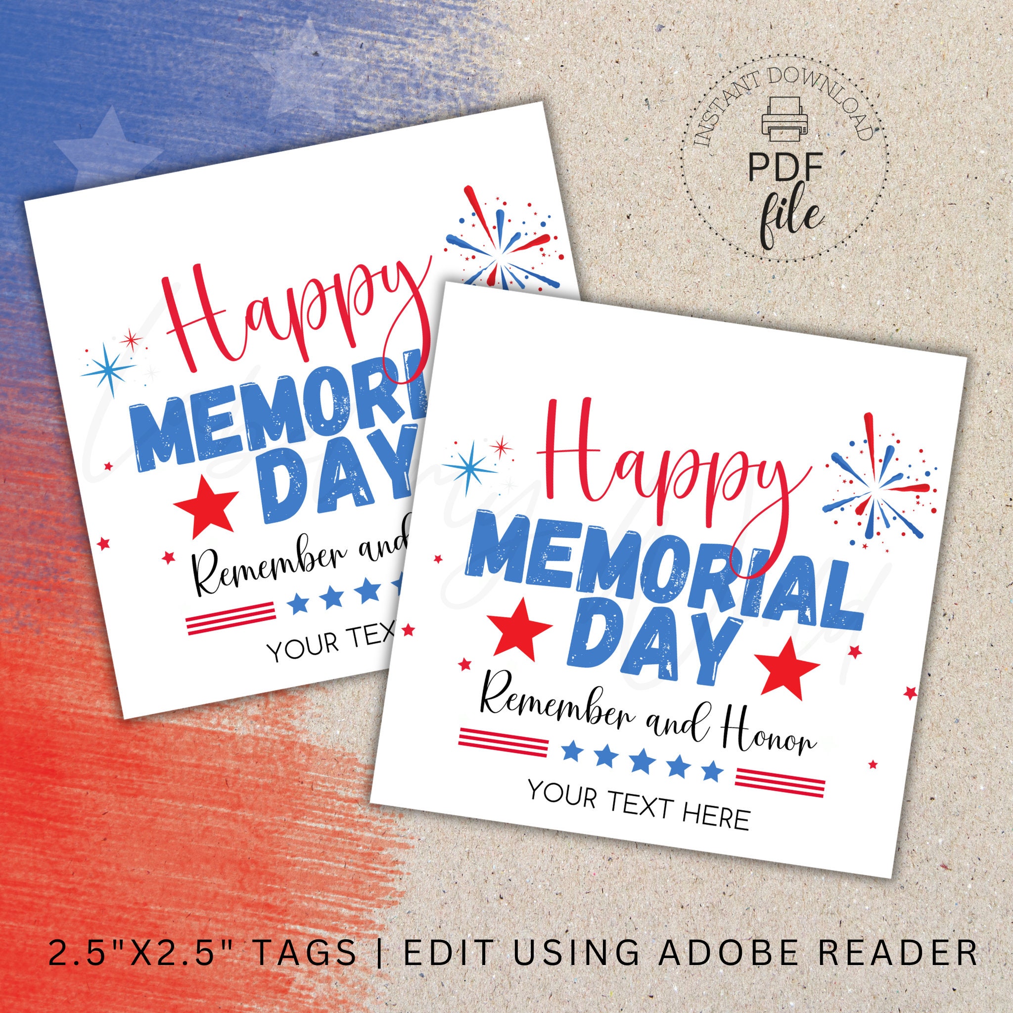 Happy Memorial Day Printable Tag Military Appreciation Favor Tag ...