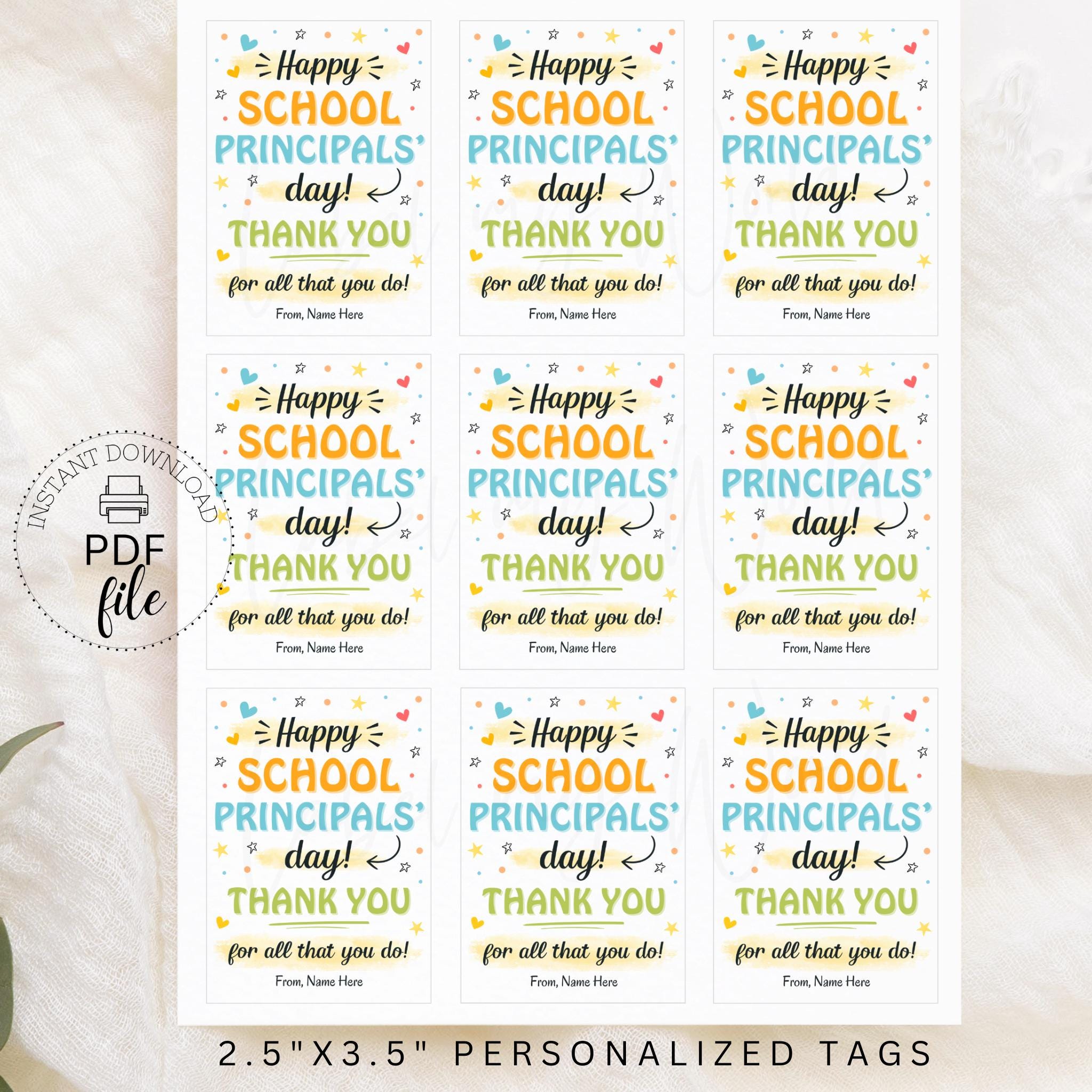 Printable Happy School Principals Day Gift Tag, Personalized Thank You ...