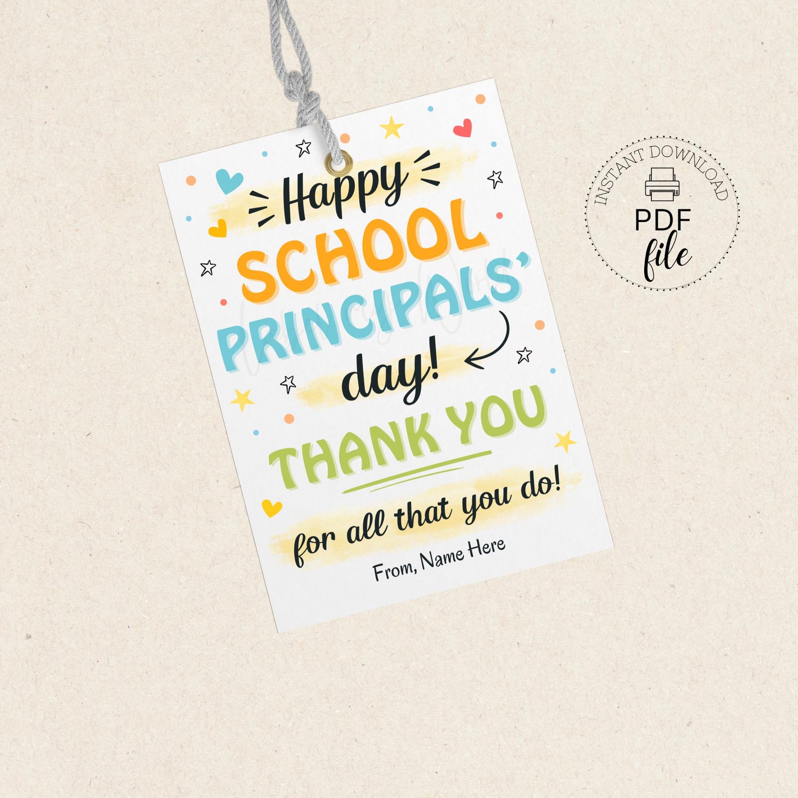 Printable Happy School Principals Day Gift Tag, Personalized Thank You ...