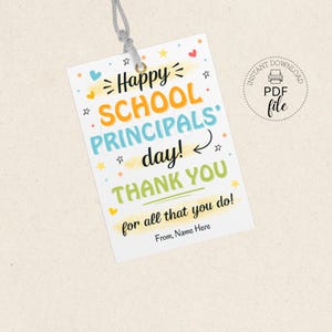 Printable Happy School Principals Day Gift Tag, Personalized Thank You ...