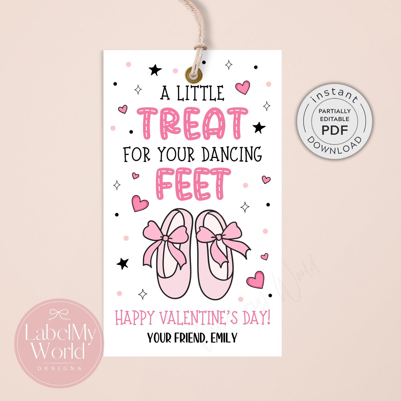 A Little Treat for Your Dancing Feet Valentine's Day Ballerina Gift Tag ...