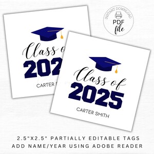 Graduation Dark Blue/navy Grad Cap Gift Tag | Personalized Class of ...