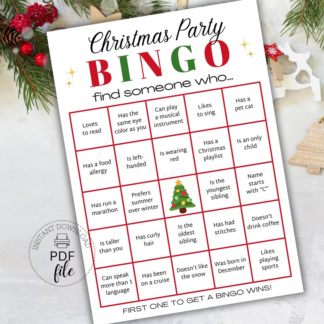 Christmas Party Find Someone Who Bingo, Find the Guest Holiday Game ...
