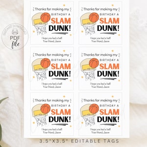 Printable Thanks for Making My Birthday a Slam Dunk Gift Tags ...