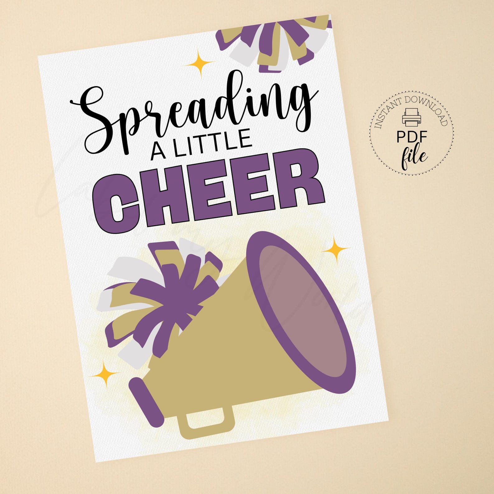 Printable Purple & Gold Spreading a Little Cheer Tags, Cheerleading ...