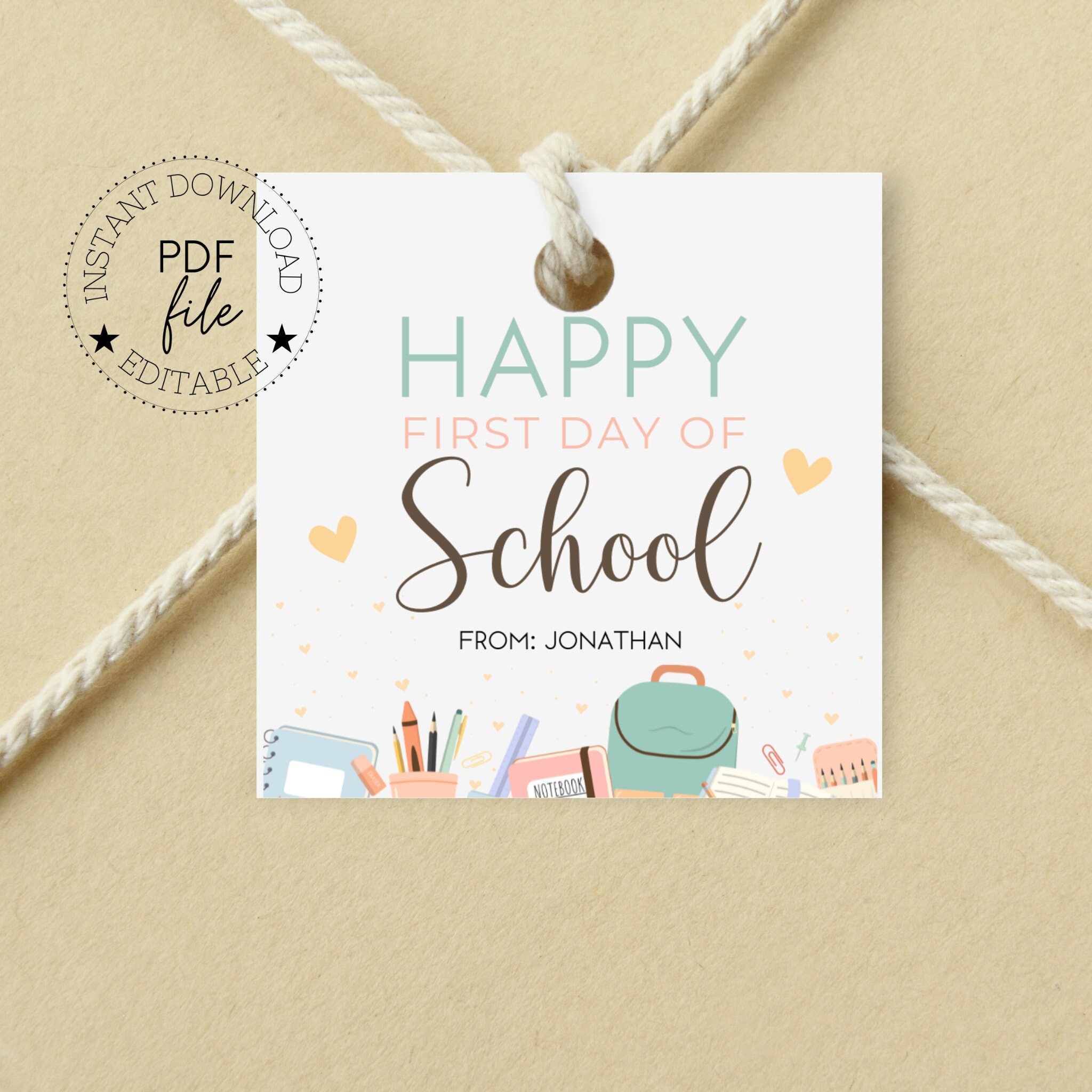 Happy First Day of School Tag Printable - Etsy