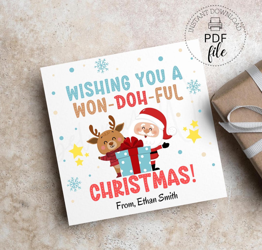 Printable Playdough Gift Tag, Wishing You a Won-doh-ful Christmas ...