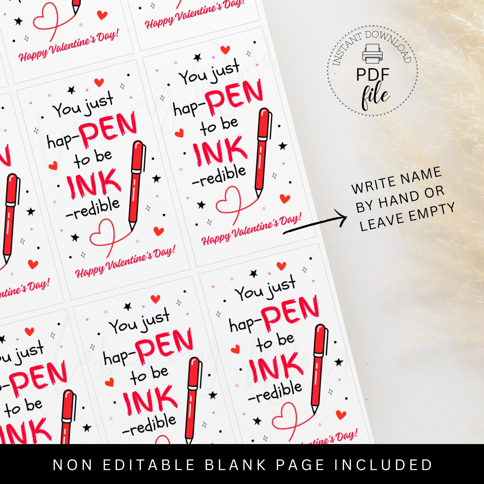 Printable Valentines Pen Gift Tag, Non-candy Personalized You Just Hap ...