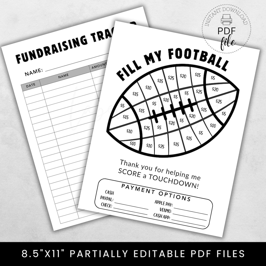 Printable Fill My Football Fundraiser Template & Fundraising Tracker ...