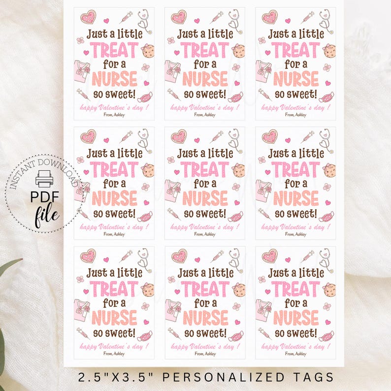 Printable Valentine Nurses Appreciation Treat Tag, Personalized Just a ...