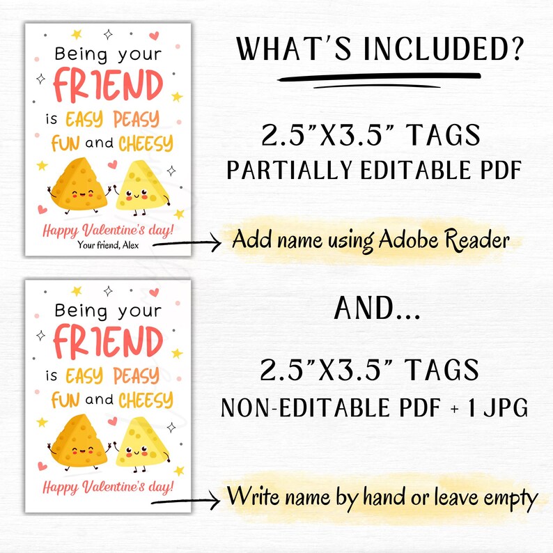 Printable Cheese Valentine Gift Tag, Personalized Being Your Friend is ...