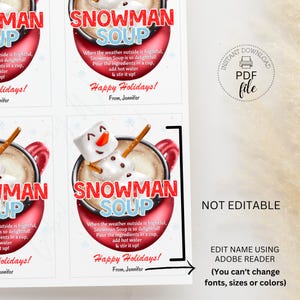Printable Snowman Soup Gift Tags, Christmas Hot Chocolate Kit Tags (PDF ...