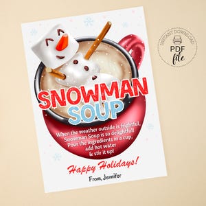 Printable Snowman Soup Gift Tags, Personalized Christmas Hot Chocolate ...