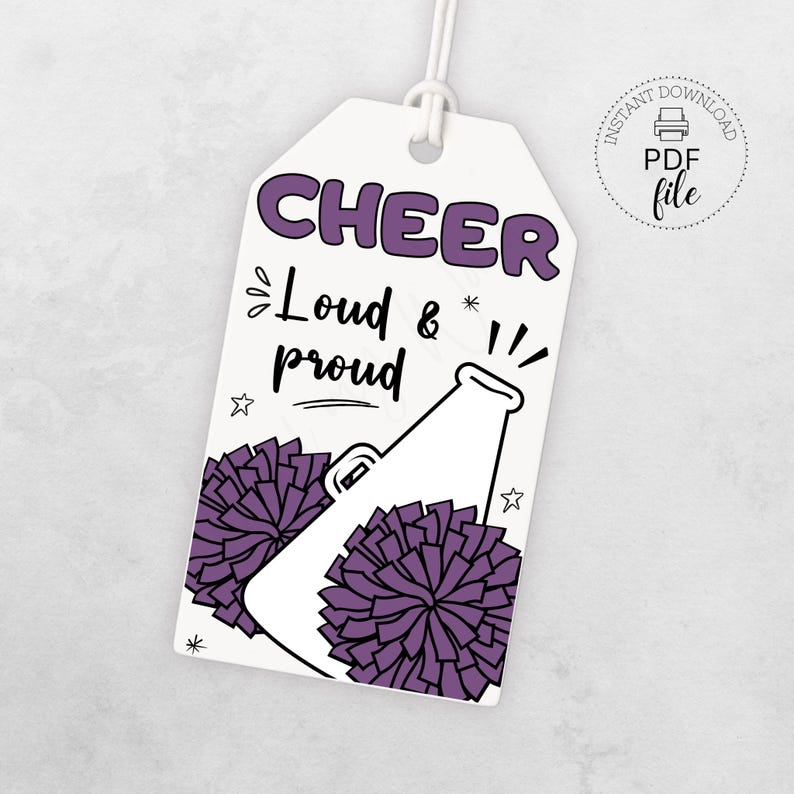Printable Cheer Loud & Proud Purple Pompoms Megaphone Tags ...