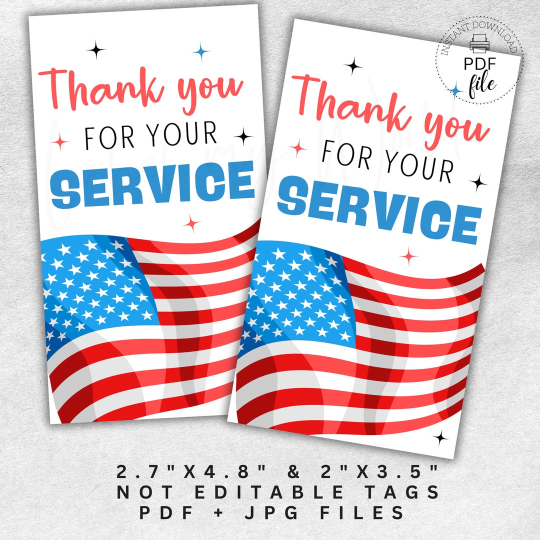 Printable Thank You for Your Service Tags, Patriotic American Flag ...