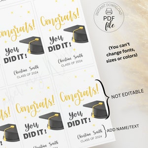 Personalized Congrats You Did It! Class of 20XX Tags | Printable ...