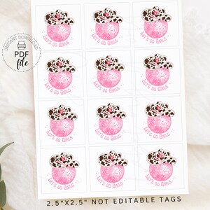 Printable Let's Go Girls Pink Cowgirl Disco Tags & Labels, Hangover Kit ...