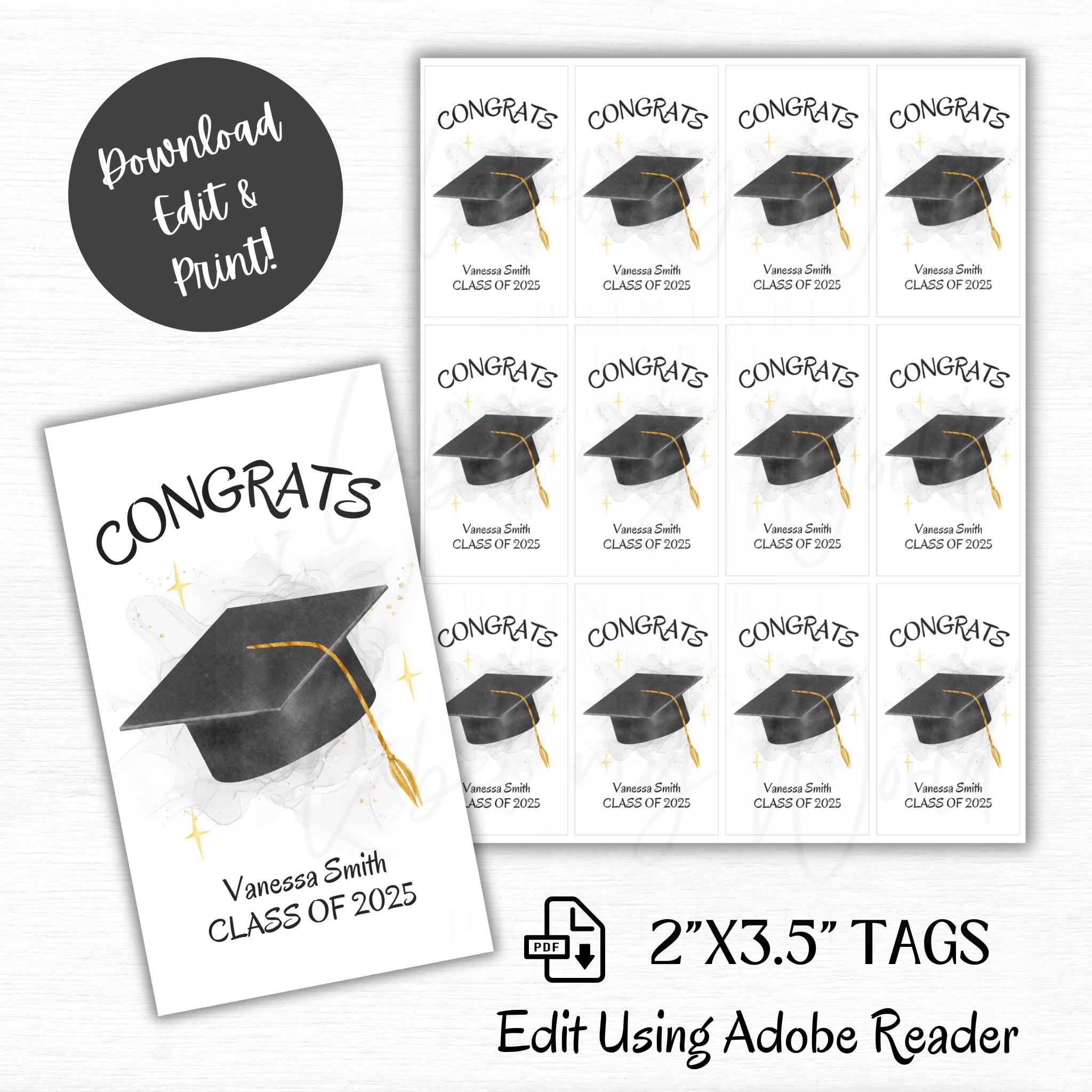 Printable Congrats Class of 20XX Tags, Personalized Graduation Black ...
