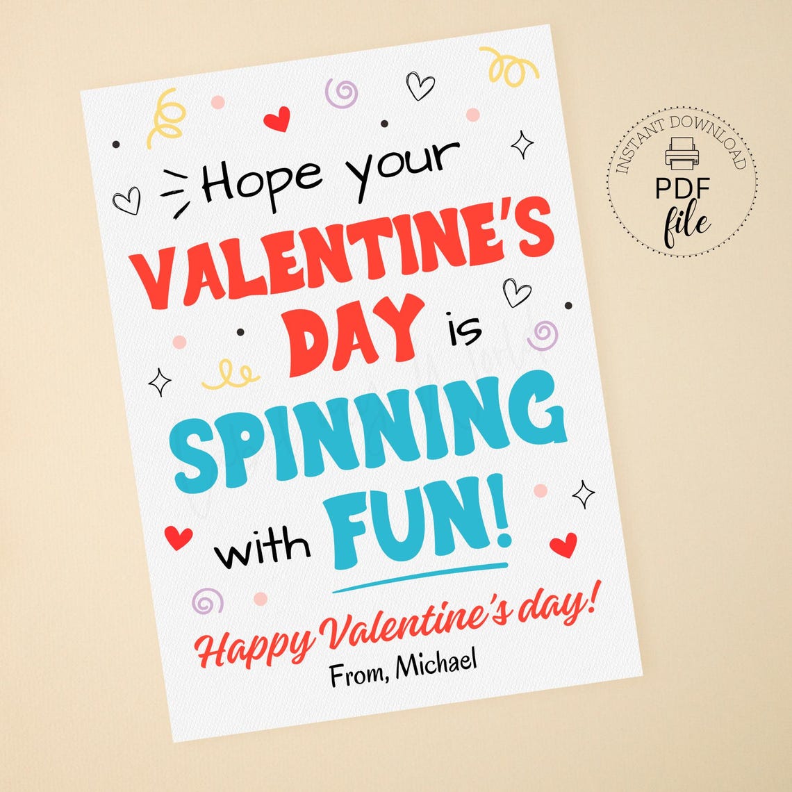 Printable Fidget Spinner Gift Tag, Hope Your Valentine's Day is ...