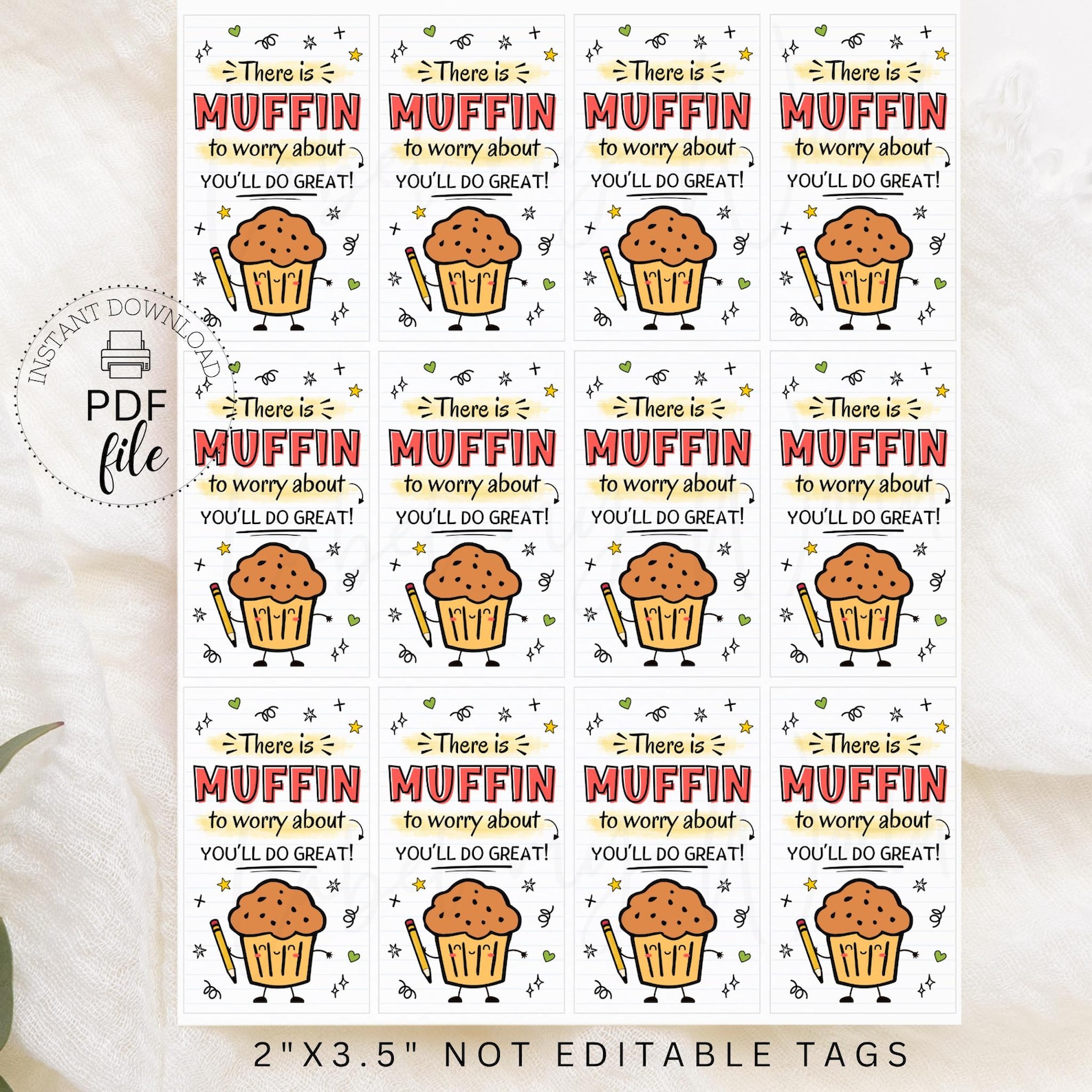 Printable Testing Day Muffin Gift Tag, There's Muffin to Worry About ...