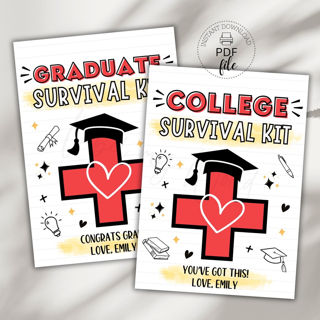Printable Graduate & College Survival Kit Tag, High School/college Grad ...
