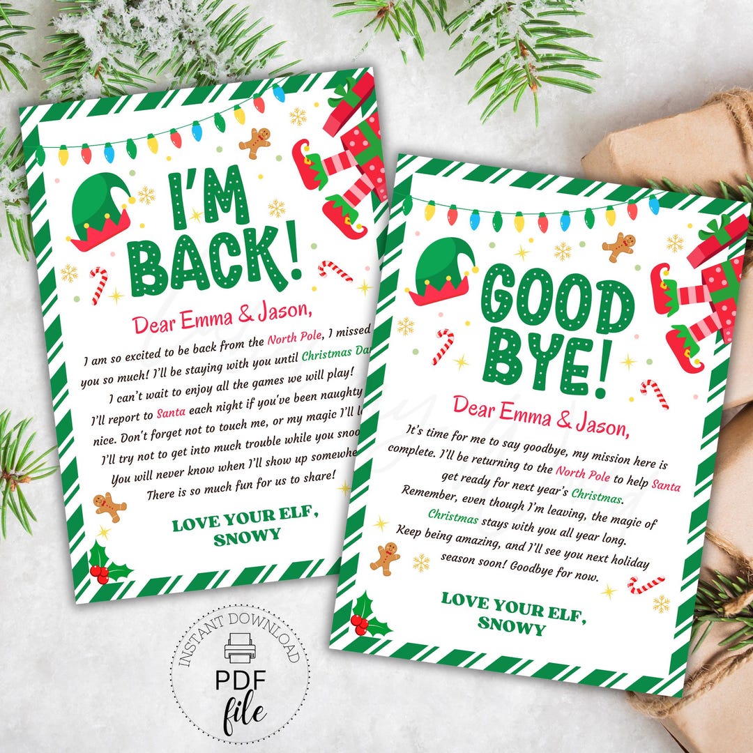 Printable Green Elf Arrival & Goodbye Letters, Christmas Elf Return 5 ...