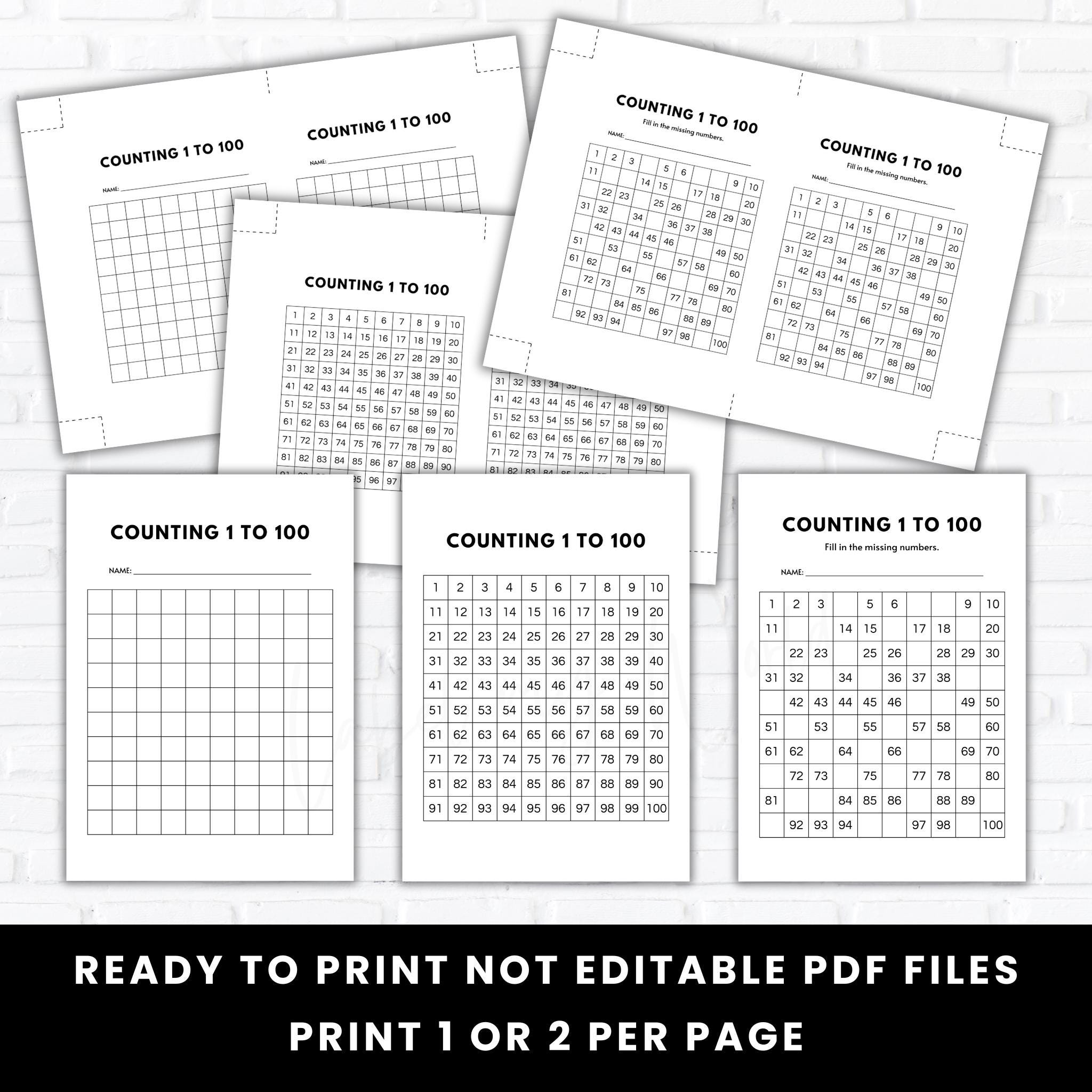 Printable Counting to 100 Worksheets, 100 Days of School Activity (PDF ...
